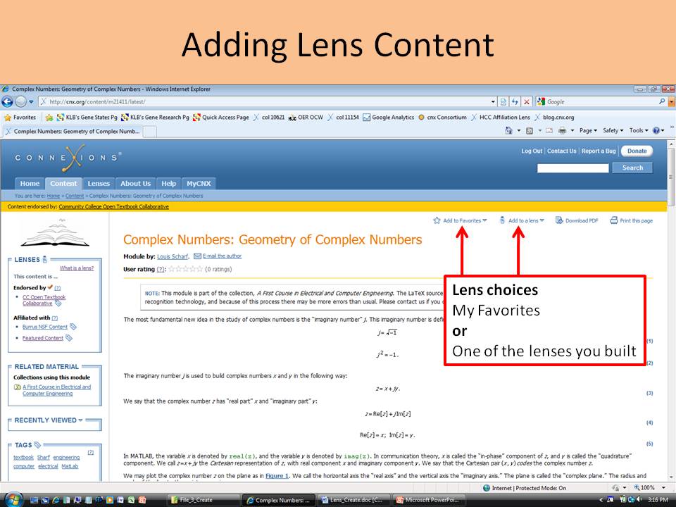 Adding lens contents, How to create a connexions lens, By OpenStax (Page 2/2) | Jobilize